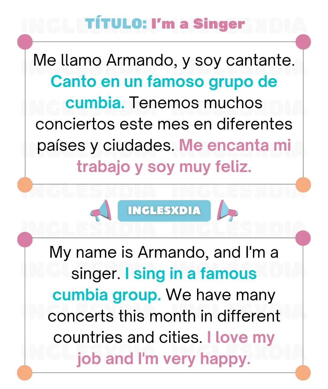 Curso de inglés en línea: Lectura corta · I'm a Singer
